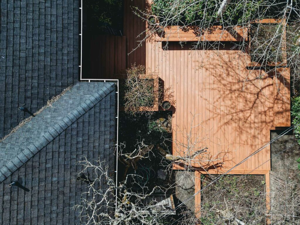 Bright natural wood color composite decking, elevated trail, and built ...